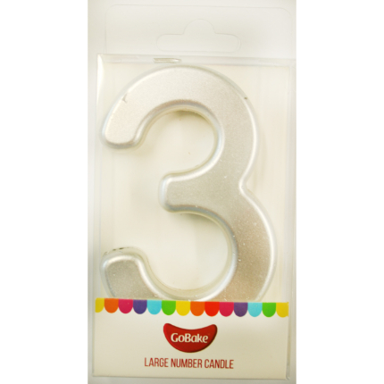 Large Number 3 Candle Metallic – PKT – GoBake | Everything for the Cake!